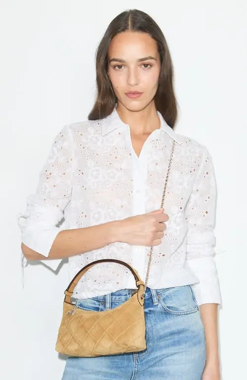 Tory Burch Fleming Quilted Suede Shoulder Bag - Stone