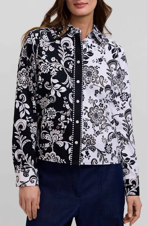 Foxcroft Jodie Daisy Colorblock Cotton Button-up Shirt