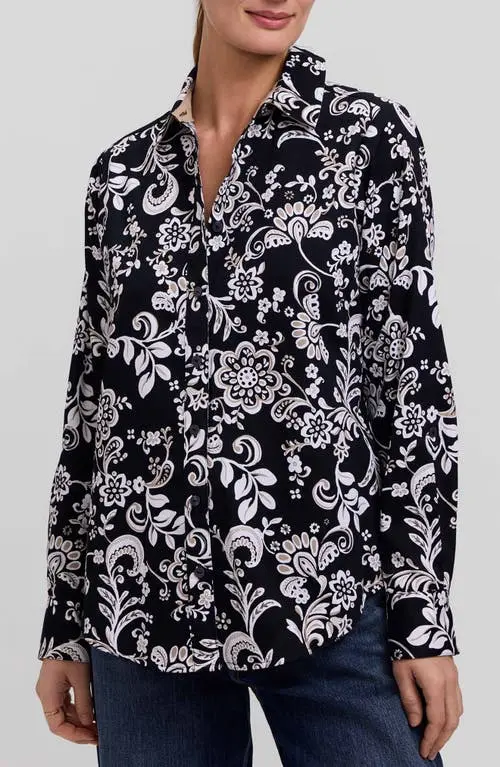 Foxcroft Margie Daisy Cotton Button-up Shirt - Black/multi