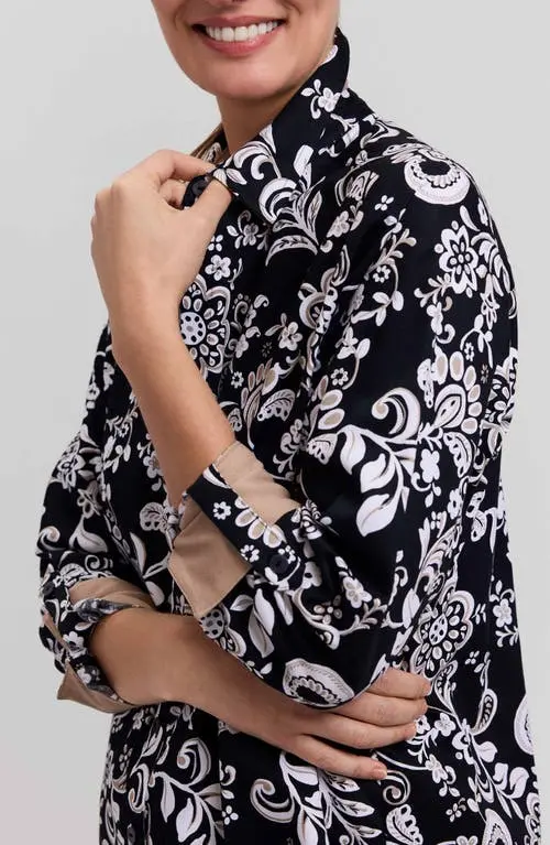 Foxcroft Margie Daisy Cotton Button-up Shirt - Black/multi