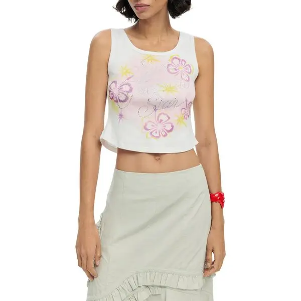 Desigual Graphic Embellished Cropped Top - White