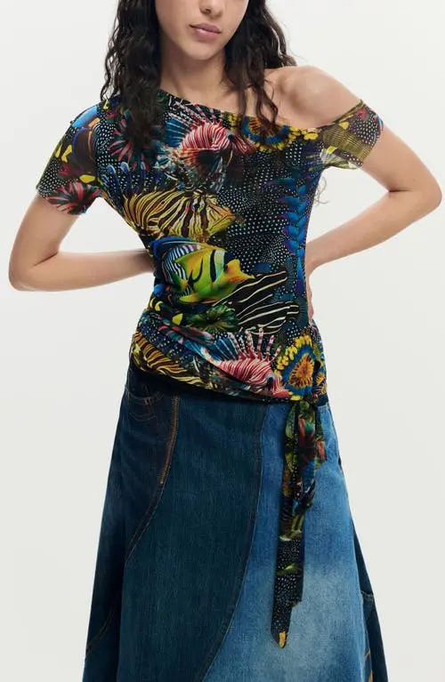 Desigual Tie Hem T-shirt - Black