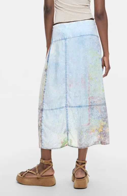 Desigual Graphic Print Straight Midi Denim Skirt