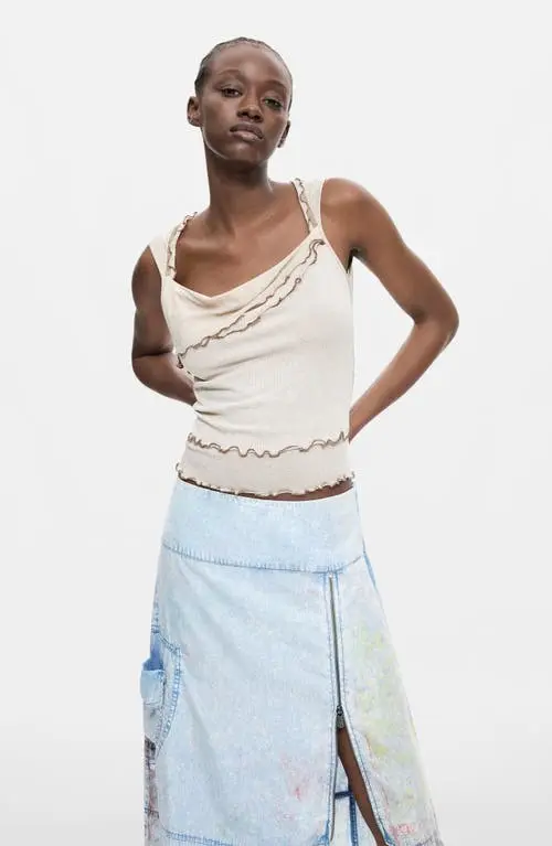 Desigual Graphic Print Straight Midi Denim Skirt