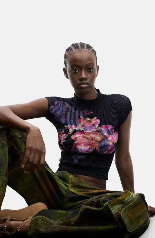 Desigual Floral Waffle Knit Top