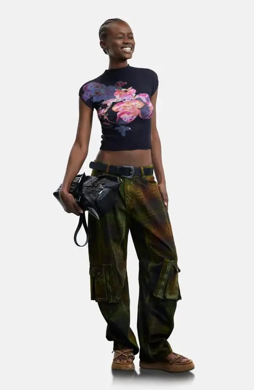 Desigual Floral Waffle Knit Top