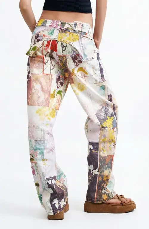 Desigual Mixed Print Stretch Cotton Denim Pants