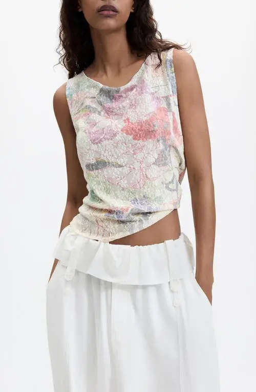 Desigual Floral Texture Sleeveless T-shirt - Ivory Multi