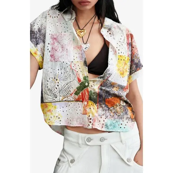 Desigual Floral Print Eyelet Button-up Shirt - Multi