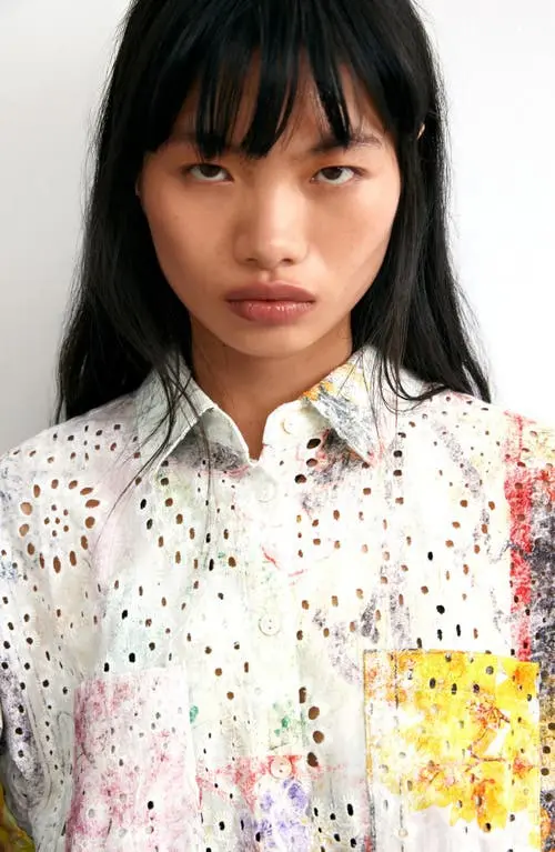 Desigual Floral Print Eyelet Button-up Shirt