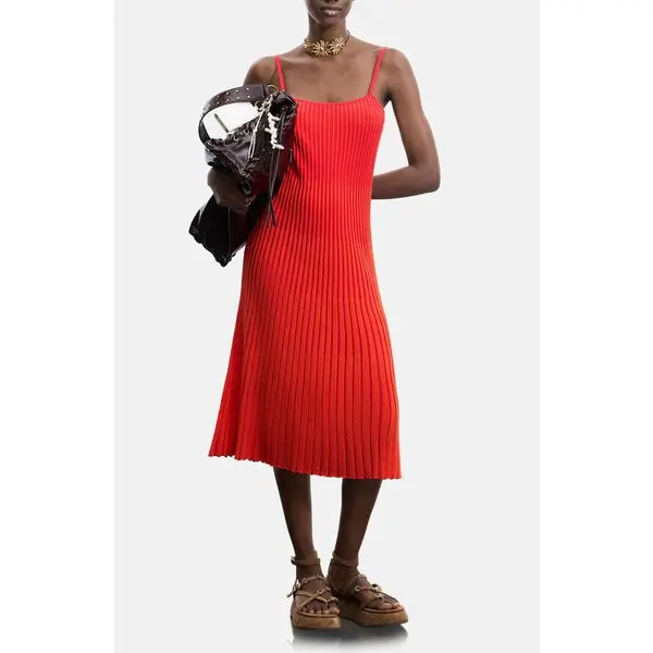 Desigual Rib Knit Spaghetti Strap Midi Dress