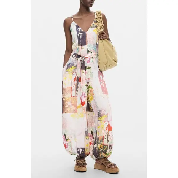Desigual Floral Patchwork Belted Jumpsuit - Black Multi