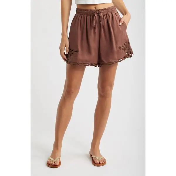 Deluc Eyelet Detail Drawstring Shorts - Chocolate