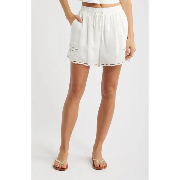 Deluc Eyelet Detail Drawstring Shorts - Ecru