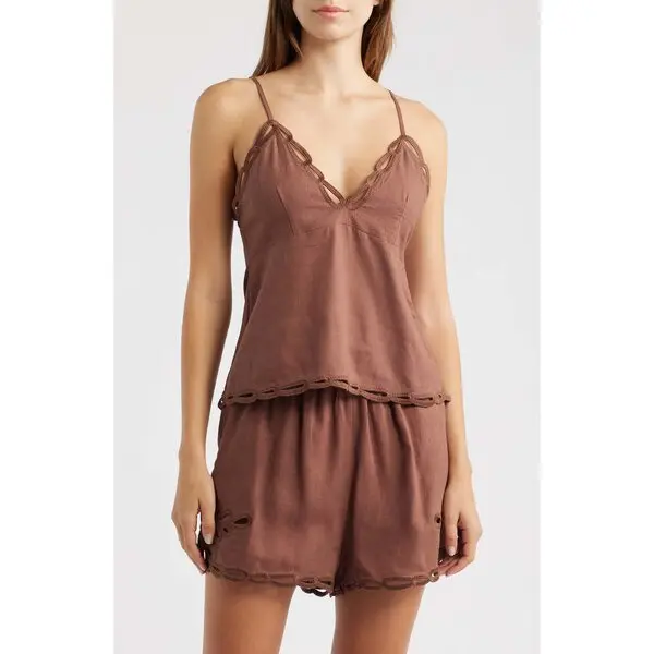 Deluc Embroidered Trim Camisole - Chocolate