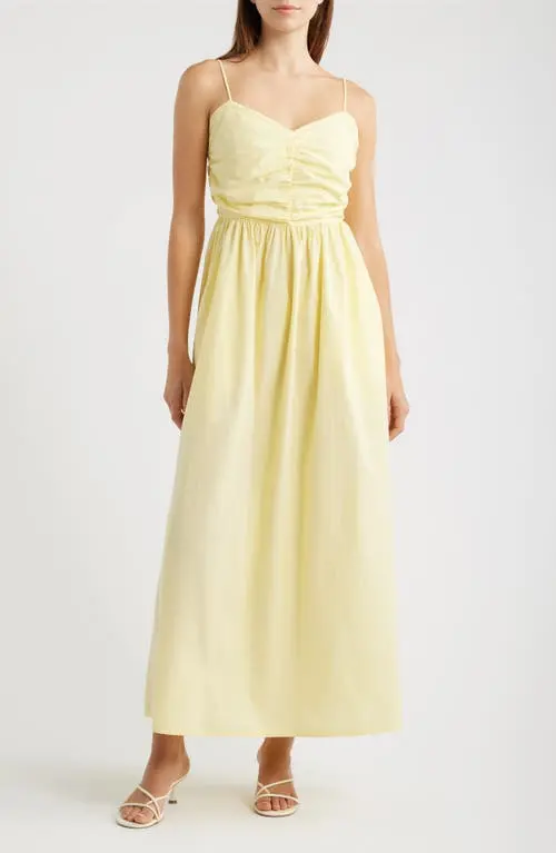 Deluc Maubois Shirred Cotton Poplin Midi Dress - Yellow
