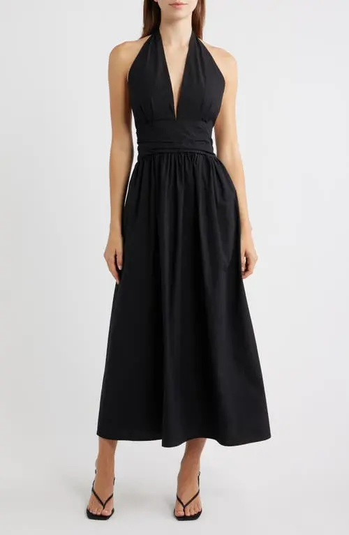 Deluc Cassis Halter Cotton Poplin Maxi Dress - Black
