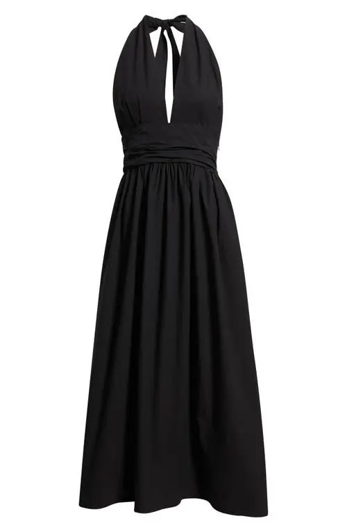Deluc Cassis Halter Cotton Poplin Maxi Dress - Black