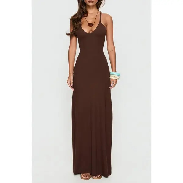 Princess Polly Pasita Halter Tie-up Maxi Dress - Chocolate