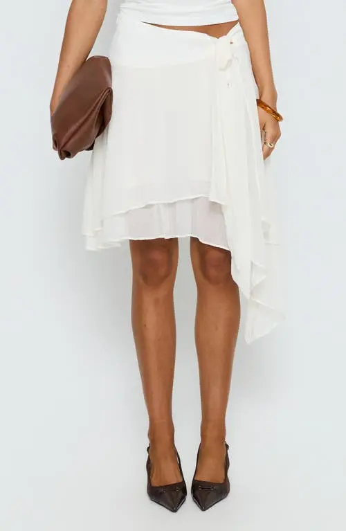 Princess Polly Ophella Tie Waist Tiered Chiffon Midi Skirt - Cream