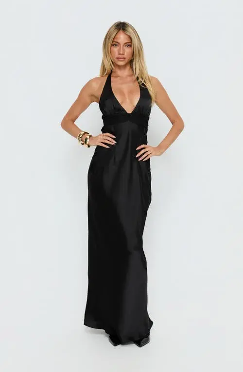 Princess Polly Odyssa Satin Halter Gown - Black
