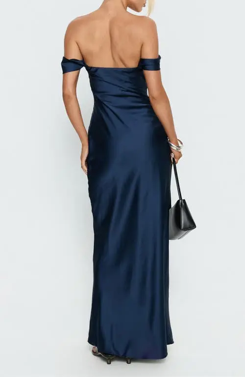 Princess Polly Azura Off-the-shoulder Satin Gown - Navy