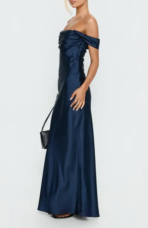 Princess Polly Azura Off-the-shoulder Satin Gown - Navy
