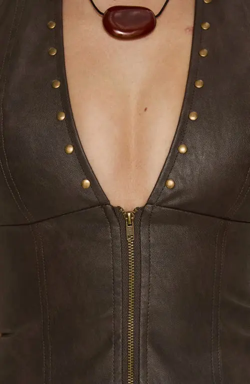 Princess Polly Romey Studded Faux Leather Corset Halter Top