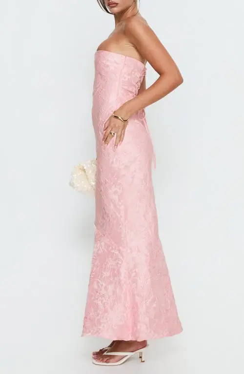 Princess Polly Lips Are Sealed Lace Jacquard Strapless Gown