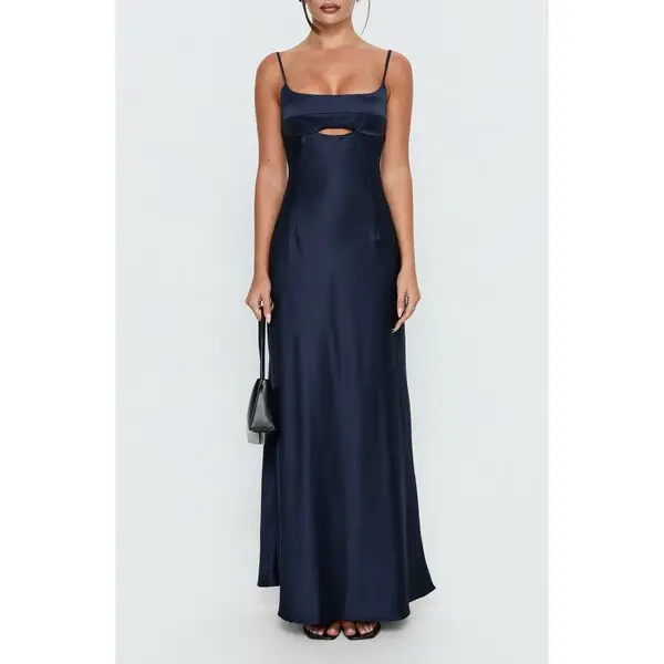 Princess Polly Powell Sleeveless Satin Gown - Navy