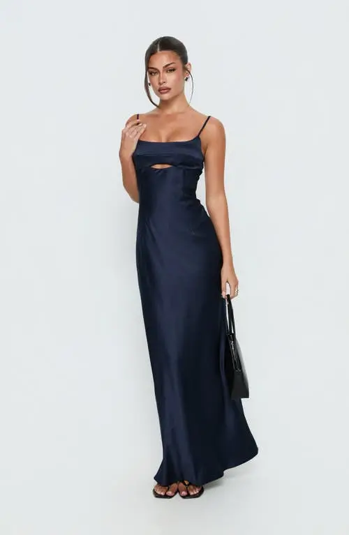Princess Polly Sleeveless Satin Maxi Gown With Cutout