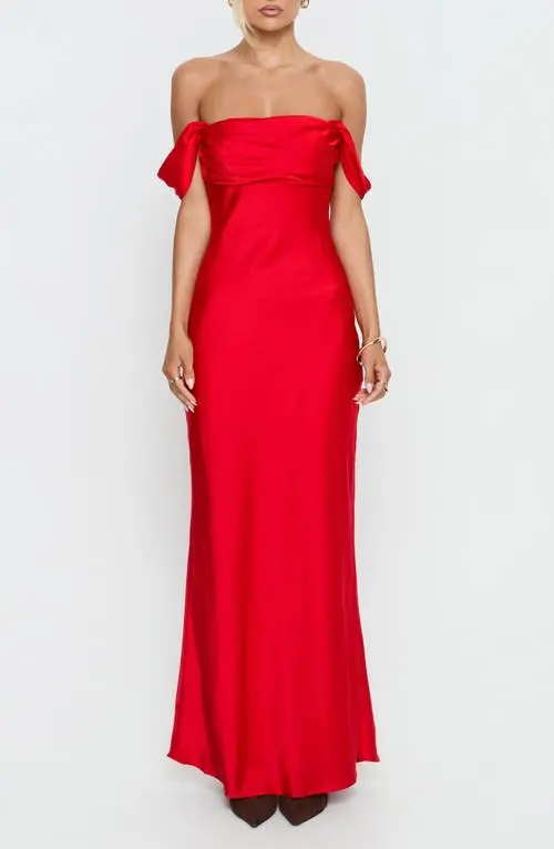 Princess Polly Azura Off-the-shoulder Satin Gown - Red