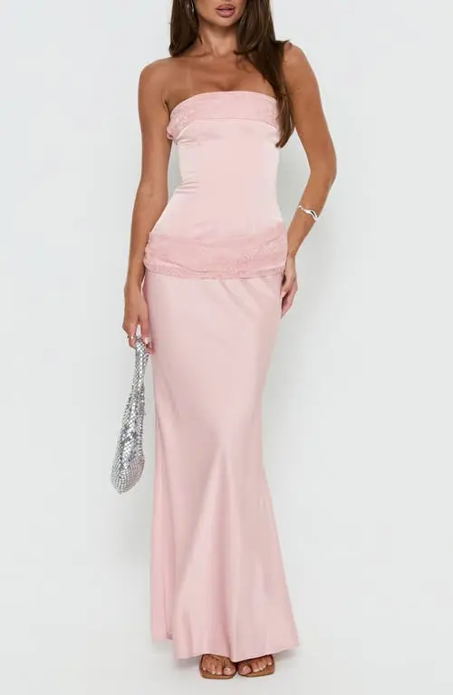 Princess Polly Sura Strapless Lace Detail Maxi Dress - Pink