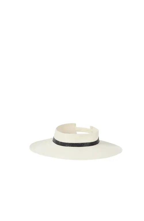 Brunello Cucinelli Straw Visor With Monili Decoration - White