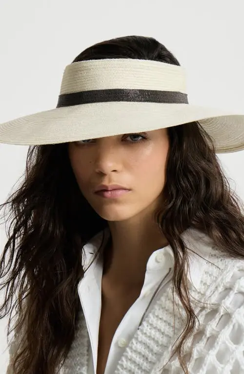 Brunello Cucinelli Straw Visor With Monili Decoration - White