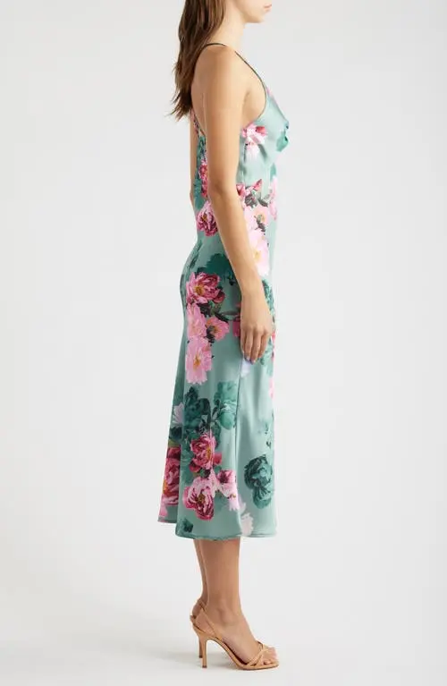 EMERALD SUNDAE Floral Print Twist Front Satin Slipdress