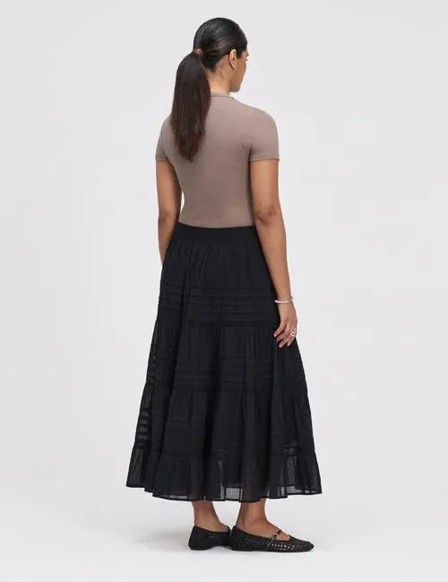 FINERY LONDON Cotton Tiered Midi Skirt - Black