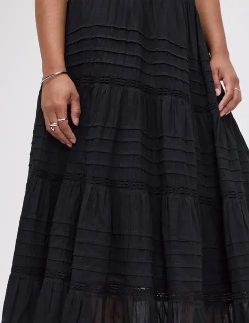 FINERY LONDON Cotton Tiered Midi Skirt - Black