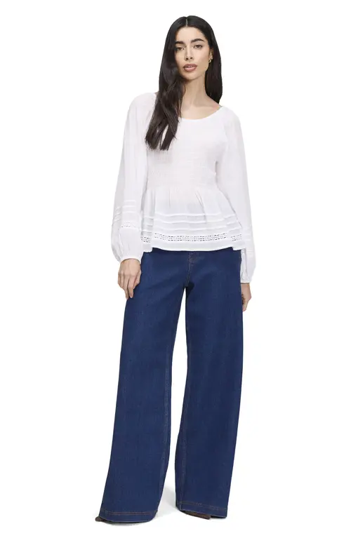 FINERY LONDON Jennie Shirred Long Sleeve Cotton Top - White