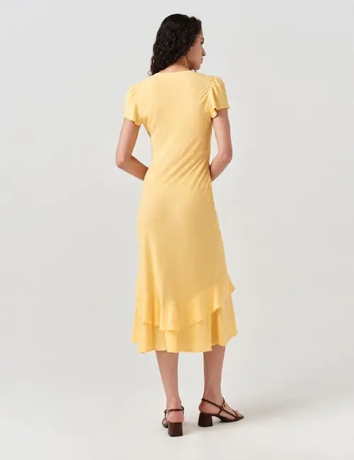 GHOST LONDON Corinne Frill Crepe Midi Dress - Yellow