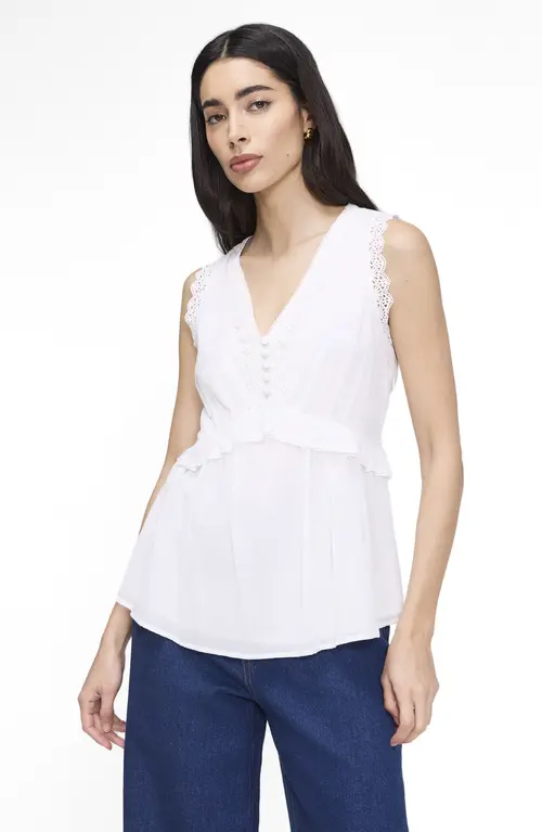 FINERY LONDON Cyma Sleeveless Lace Trimmed Cotton Voile Blouse - White