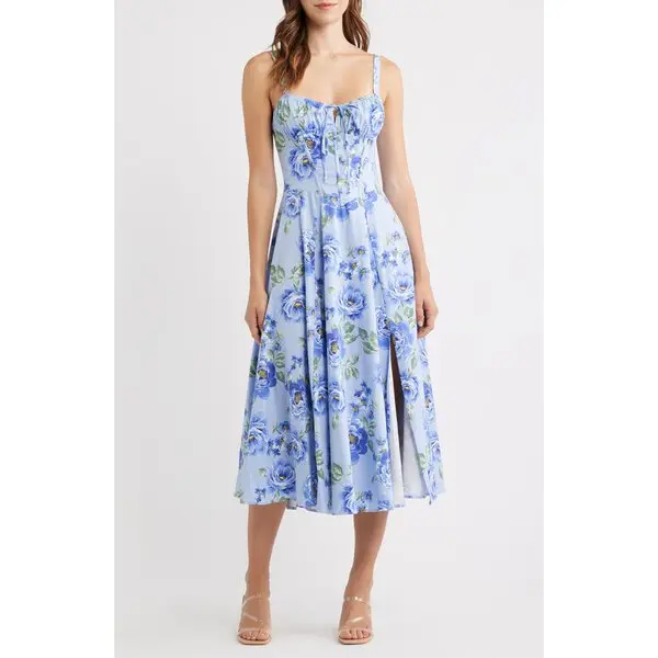 EMERALD SUNDAE Floral Print Corset Midi Dress - Perry