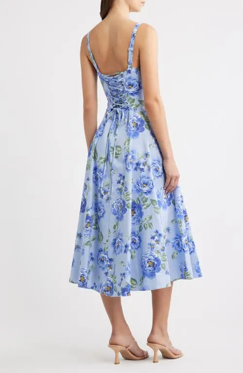 EMERALD SUNDAE Floral Print Corset Midi Dress