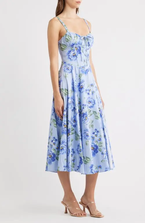 EMERALD SUNDAE Floral Print Corset Midi Dress