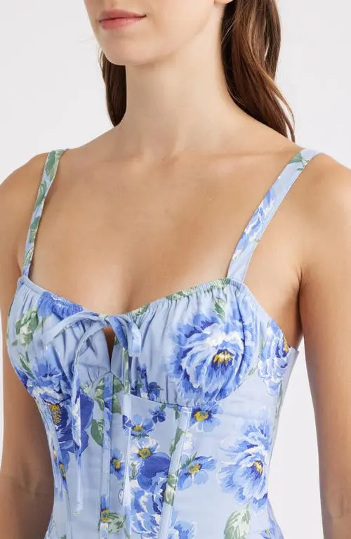EMERALD SUNDAE Floral Print Corset Midi Dress