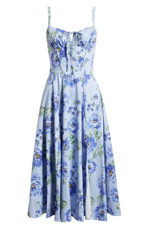 EMERALD SUNDAE Floral Print Corset Midi Dress
