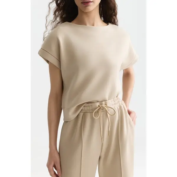 Scotch & Soda Cropped Boatneck Sweatshirt With Dolman Sleeves - Doeskin