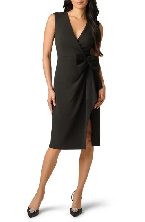 Adrianna Papell Sleeveless Bow Crepe Sheath Dress - Black