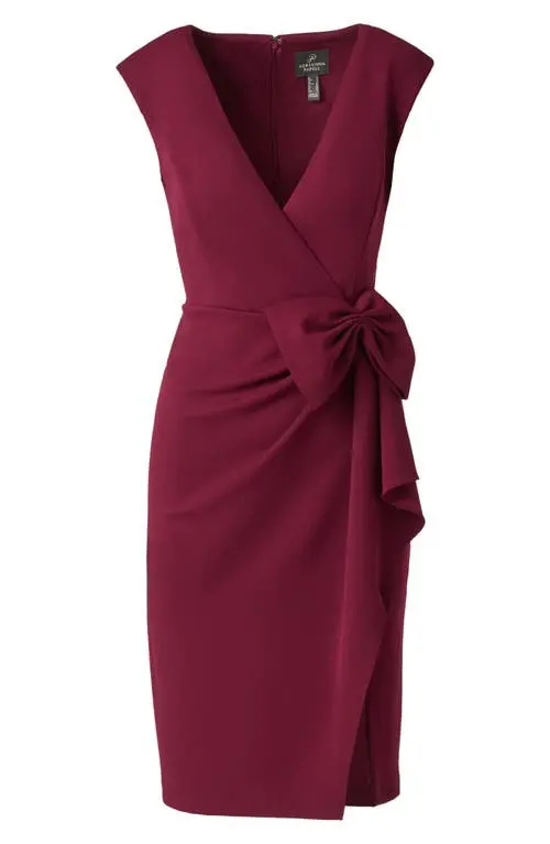 Adrianna Papell Sleeveless Bow Crepe Sheath Dress - Cabernet
