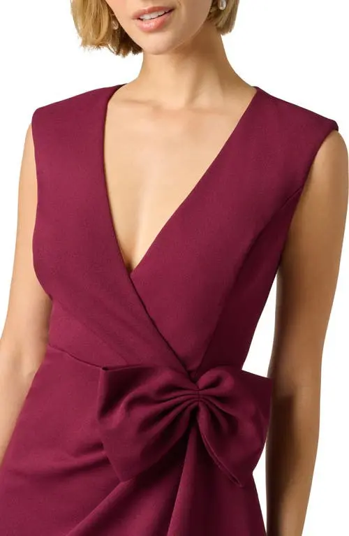 Adrianna Papell Sleeveless Bow Crepe Sheath Dress - Cabernet